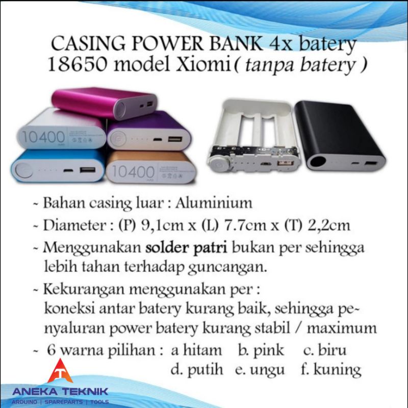 Jual Casing Power Bank 4x Batre/Baterai 18650 Model XIOMI (Tanpa Batre ...