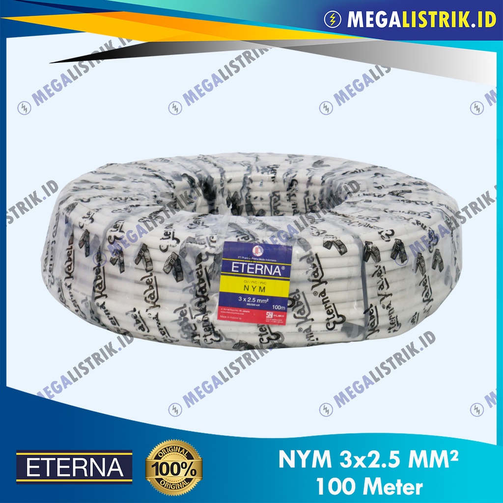 Jual ETERNA NYM 3X2.5 ( 100 METER ) / KABEL LISTRIK PUTIH KAWAT TEMBAGA 3 X 2.5 MM / 3X2,5 / 3 X ...