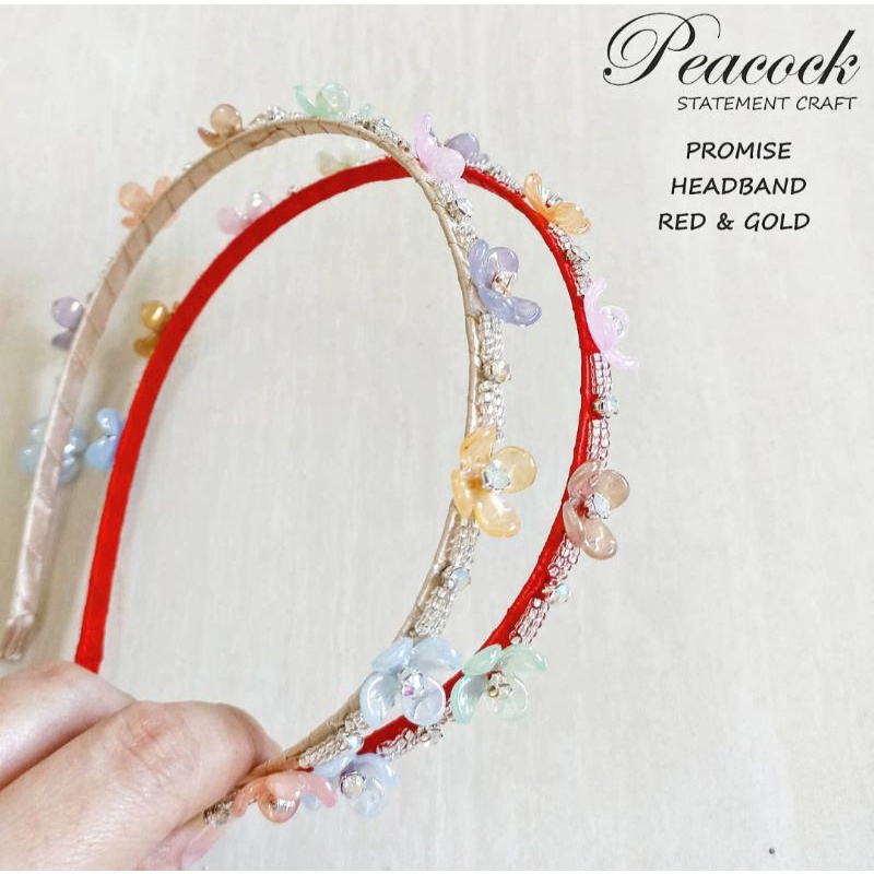 Jual PROMISE headband CNY (bando imlek merah emas bunga) | Shopee Indonesia