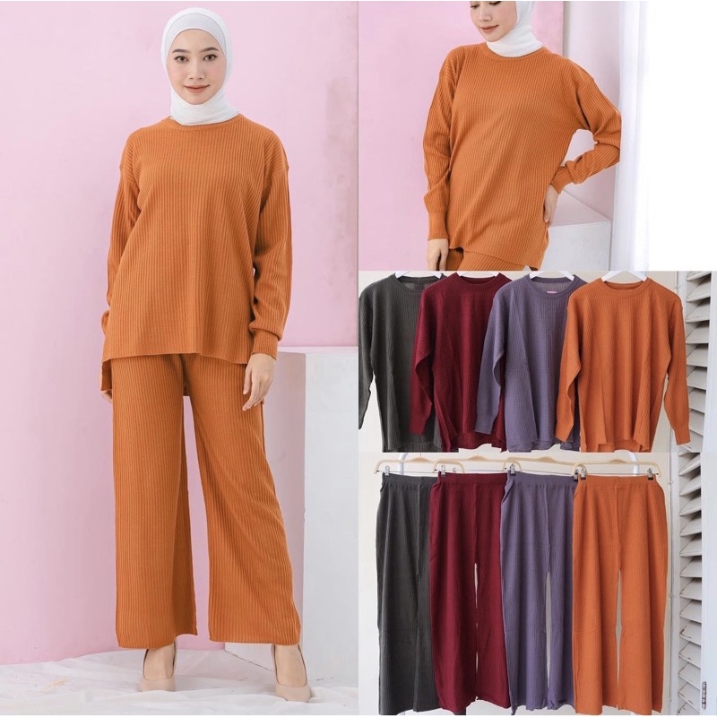 Jual SETCEL RAJUT 122 STELAN KNIT HALUS POLOS CASUAL ONESET DAILY MURAH ...
