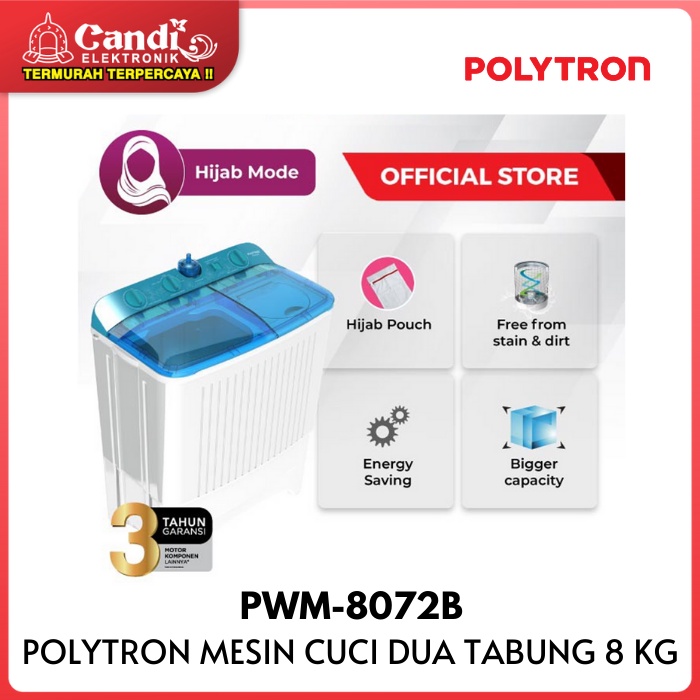 Jual POLYTRON MESIN CUCI PWM-8072B 8 KG TWIN TUB 2 TABUNG PRIMADONA ...
