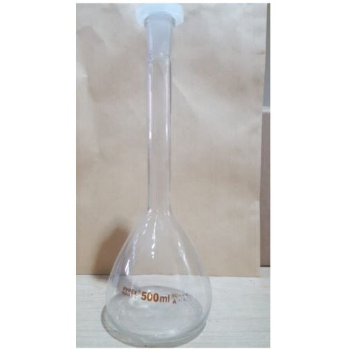 Jual VOLUMETRIC FLASK LABU UKUR, PYREX - RRC Capacity 500 mL, Plastic Stopper, Class A | Shopee ...