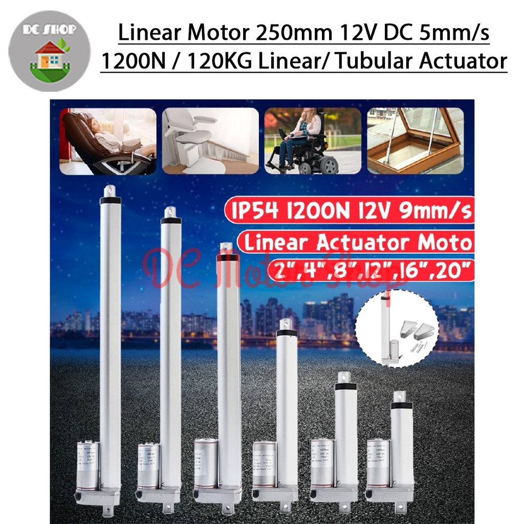 Jual Linear Motor 250mm 12V DC 5mm/s 1200N / 120KG Linear/ Tubular ...