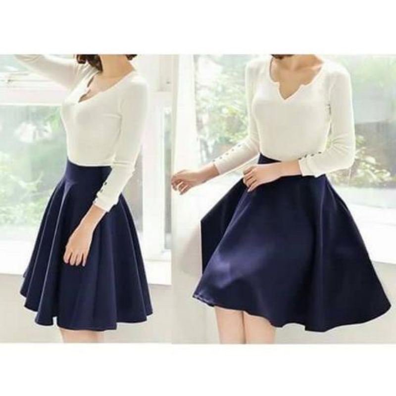 Jual Rok Midi Flare skirt Scuba Polos | Shopee Indonesia