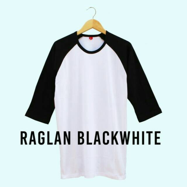 Jual Kaos Polos Murah / Raglan (Black White / Hitam Putih) | Shopee ...