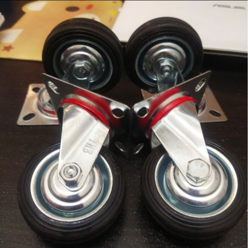 Jual Roda troli roli etalase castrol Karet 3 inch Set 4 roda tampa rem ...