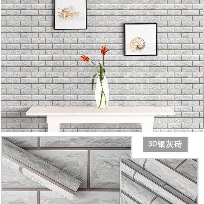 Jual Wallpaper Dinding Bata 3D Abu Ukuran 10M X 45CM | Shopee Indonesia