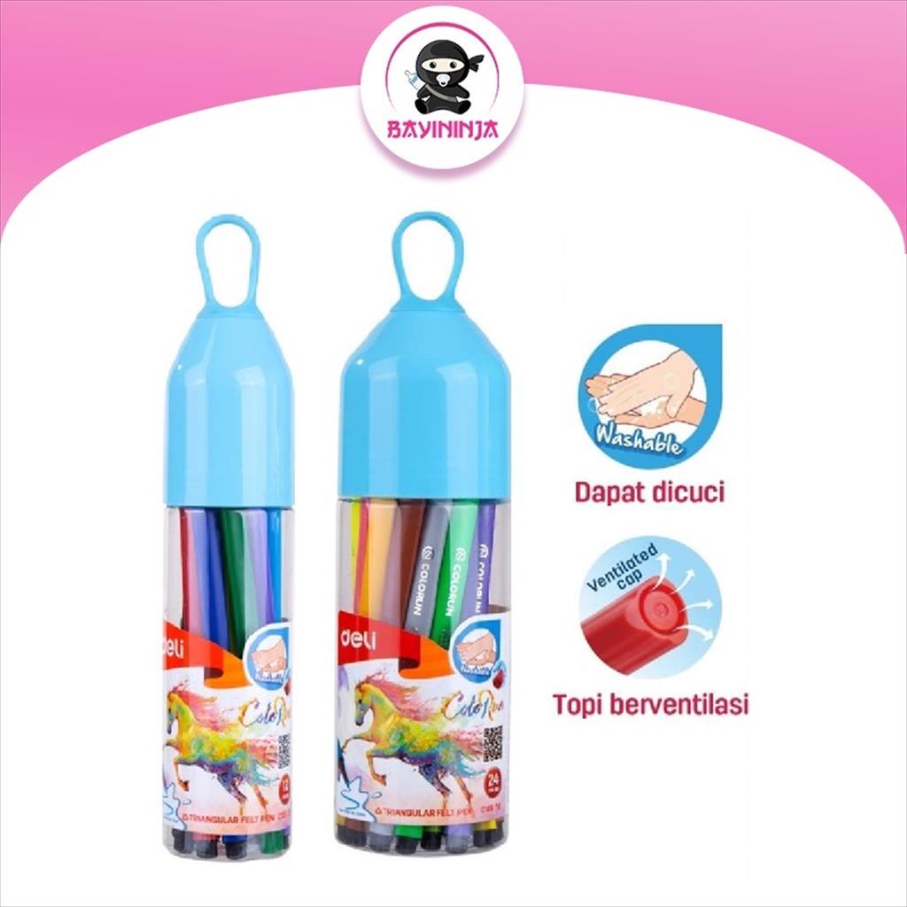 Jual DELI Triangle Felt Pen Spidol Warna 1.0 mm Washable Box Tabung ...