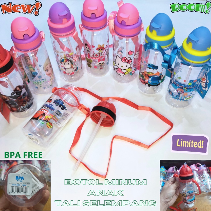 Jual Botol Minum Anak Tali Motif Karakter Kartun Lucu Imut Tali Selempang Sedotan - Botol Minum ...