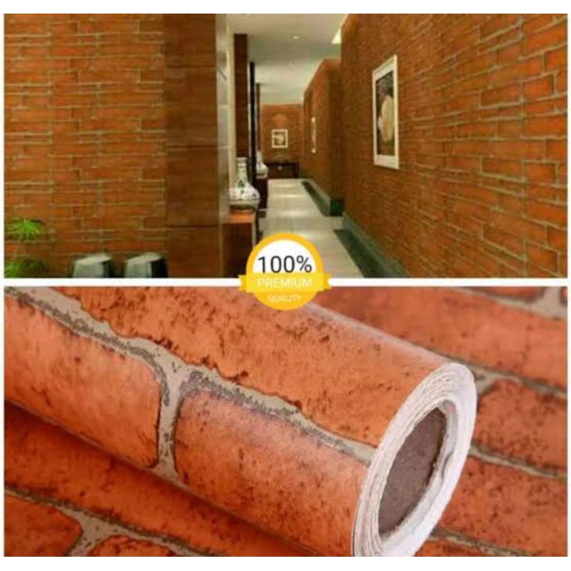 Jual Wallpaper Dinding Motif Bata Oren Premium Quality (45cm x 1m ...