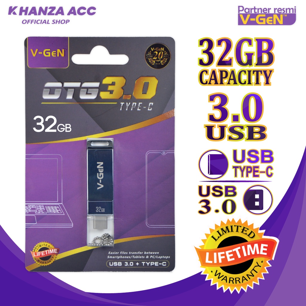 Jual KHANZAACC VGEN Dual USB OTG 32GB Flashdrive 3.0 Type C | Shopee ...