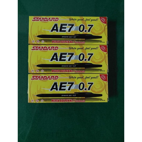 Jual [BOX ISI 12] PULPEN STANDARD AE7 0.5MM HITAM / BOLPEN / BALLPOINT HITAM | Shopee Indonesia