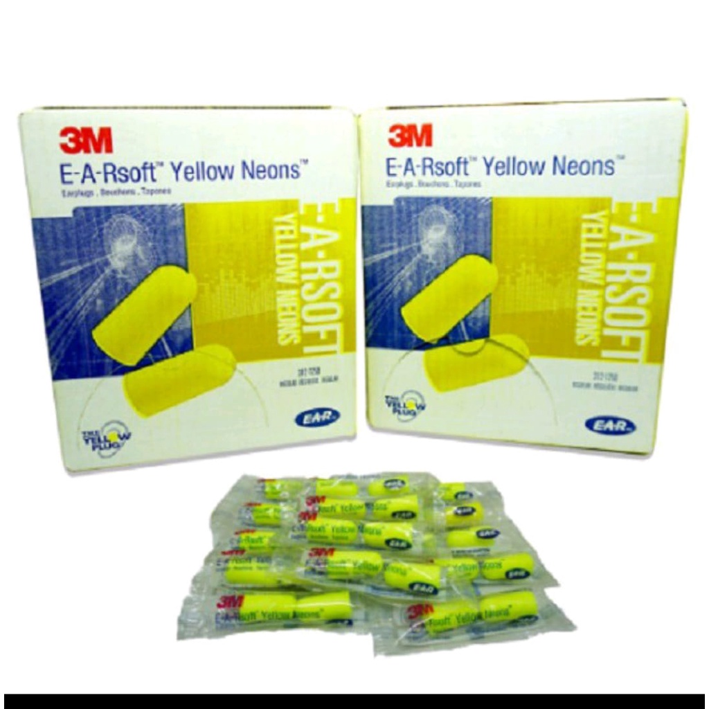Jual Ear-Plug 3M Yellow Neon untuk Sumbat Telinga 1 Box Isi 200 Pcs ...