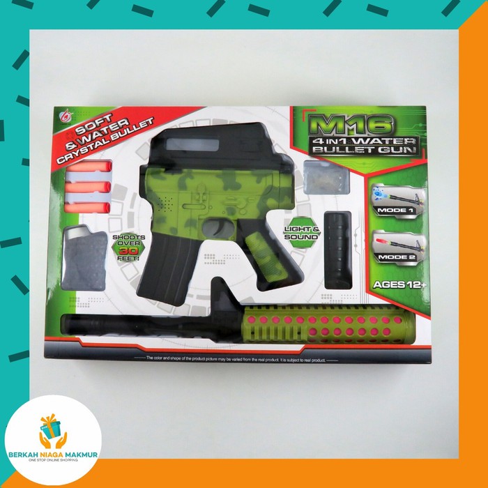 Jual Mainan Pistol M16 4 in 1 peluru kristal air dan peluru lembut ...