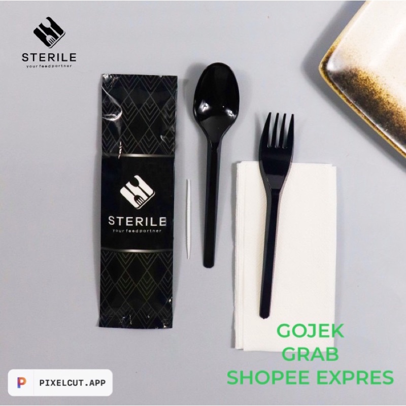 Jual Paket set sendok, garpu, tisu dan tusuk gigi plastik premium warna ...