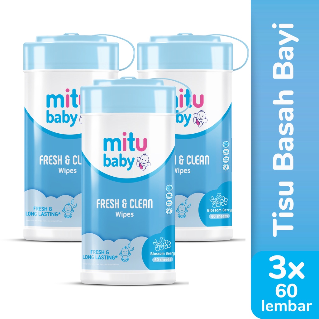 Jual Mitu Baby Fresh & Clean Blossom Berry Bottle 60'S x3 - Tisu Basah ...