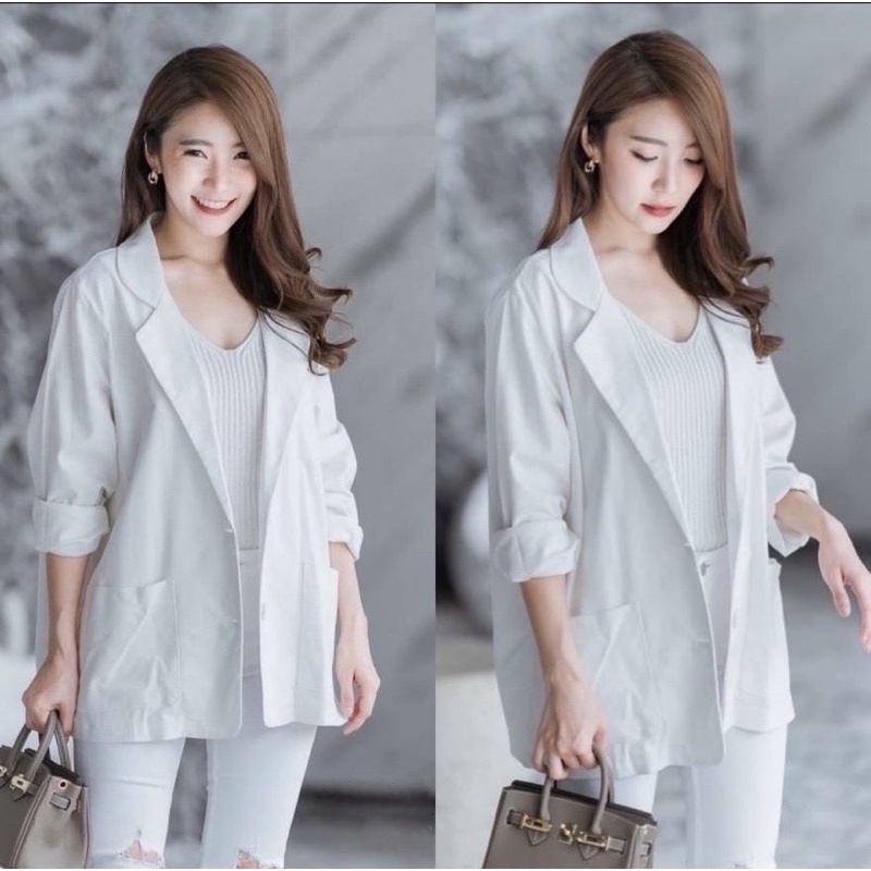 Jual real pic blazer putih / blazer fahion korea / blazer kerja / outer ...