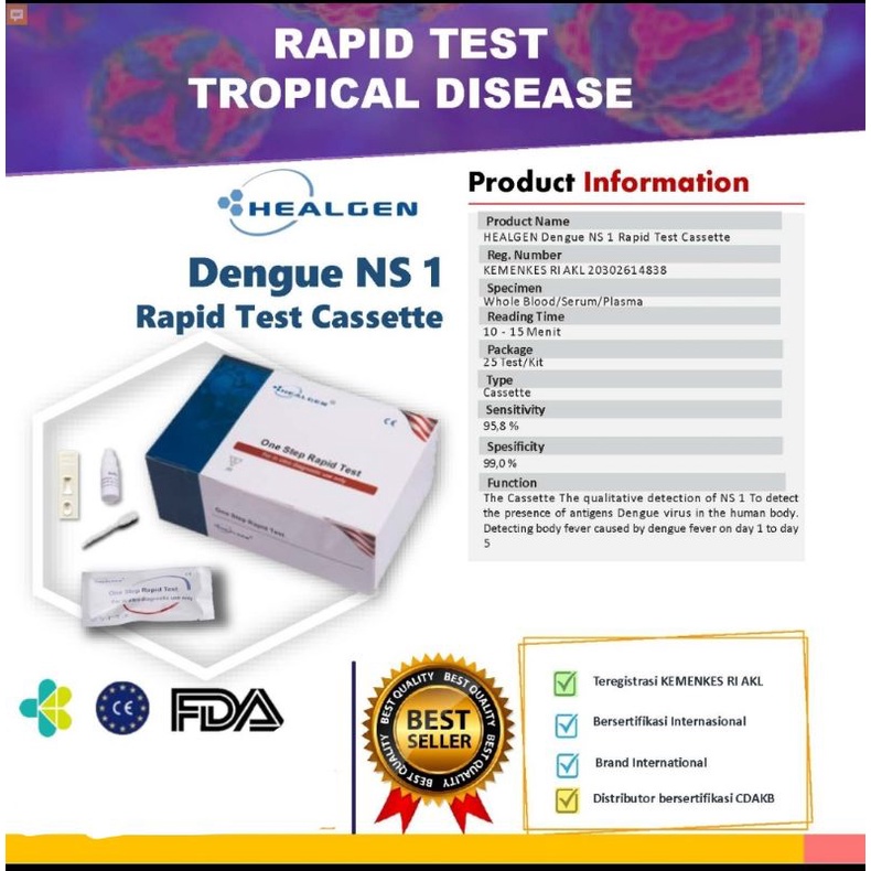 Jual RAPID TEST CASSETTE DENGUE NS1 MERK HEALGEN / ALAT TEST DEMAM ...