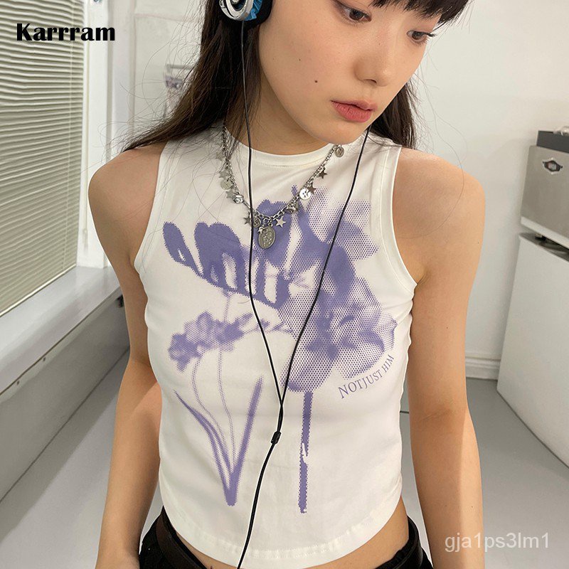 Jual Karrram Y2k Aesthetics Tank Tops 00s Grunge Fairycore Print Crop