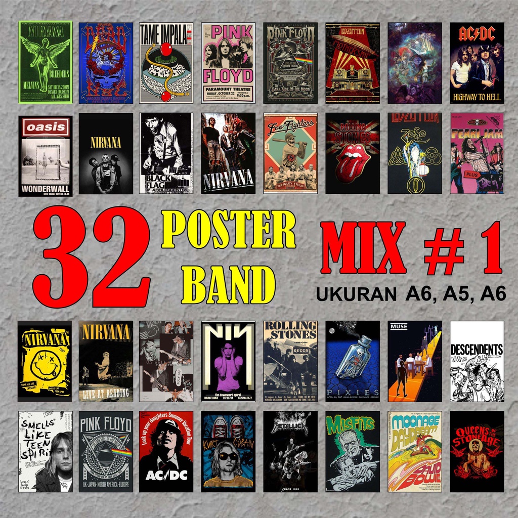 Jual (ISI 32 LEMBAR) POSTER MIX BAND TINGGAL TEMPEL/POSTER BAND ROCK ...