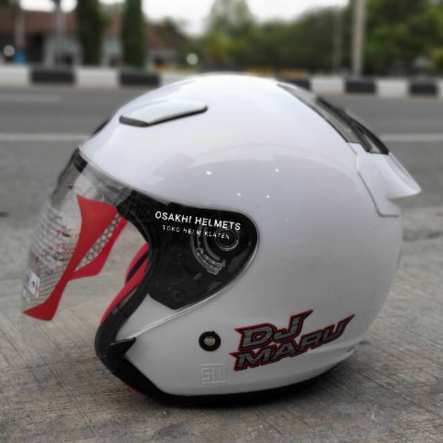 Jual Helm KYT Djmaru Putih Dj Maru White Solid Kaca/ Visor Clear Warna Busa Merah Hitam | Shopee ...