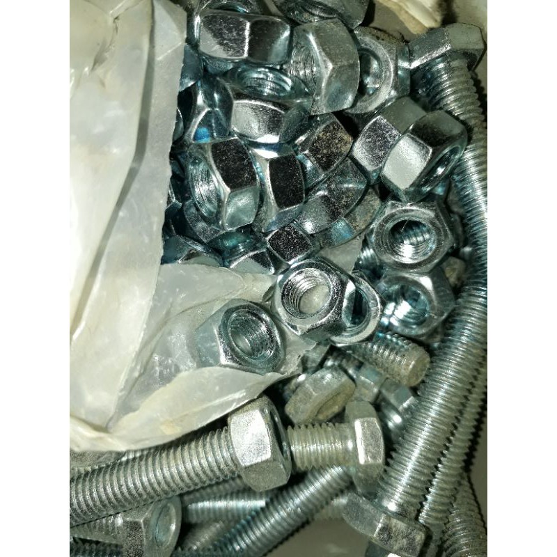 Jual Baut+Mur besi 8x20/BN putih drat kasar/kunci 13 | Shopee Indonesia