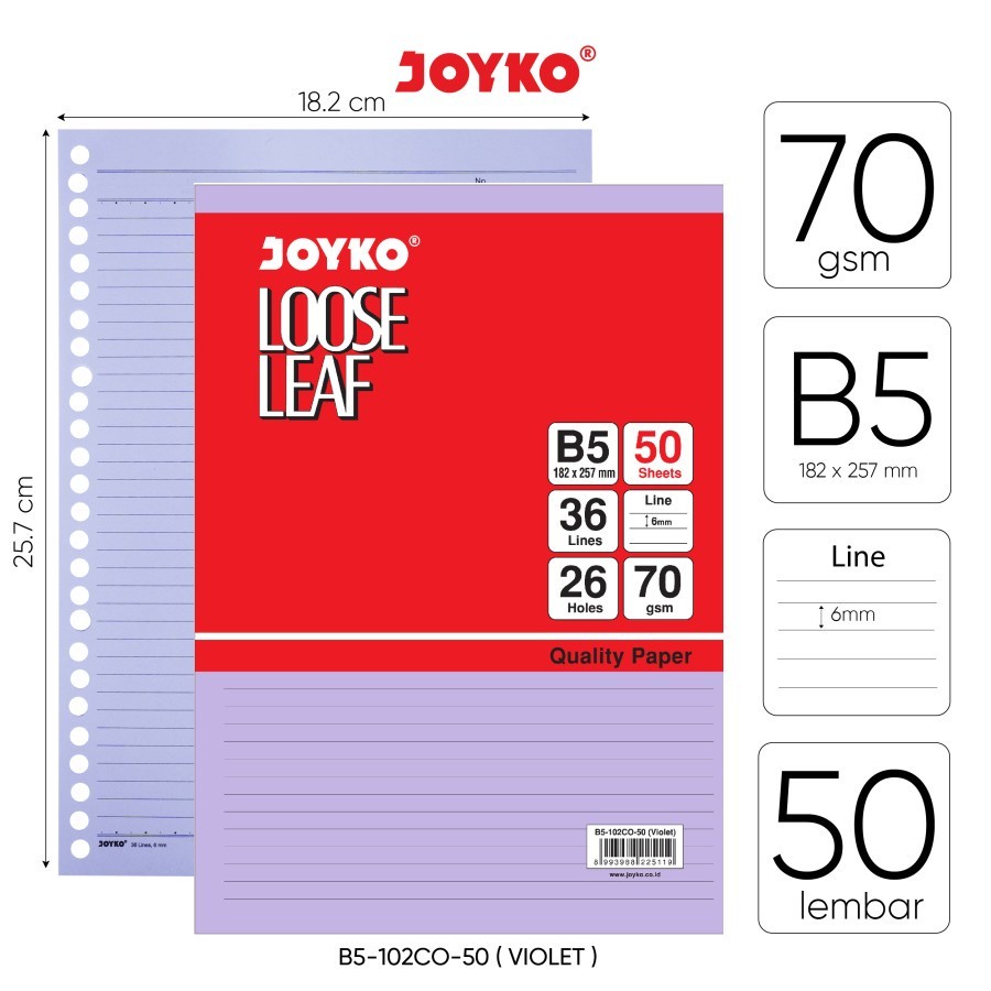 Jual Isi Ulang Binder B5 26 Lubang / Loose Leaf B5 Color Joyko isi 50 ...