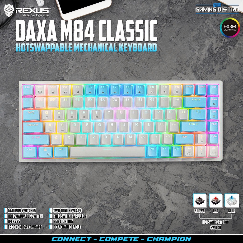 Jual Rexus Daxa M84 Classic Hotswappable Switch Mechanical Keyboard ...
