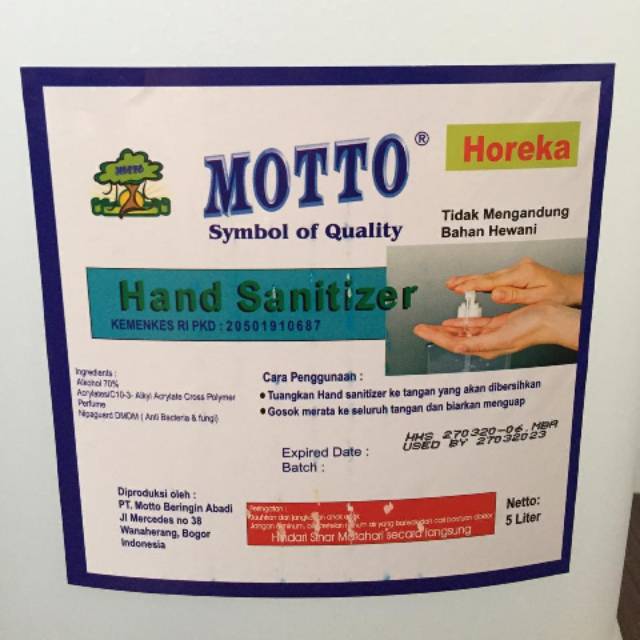 Jual Hand Sanitizer Gel Cuci Tangan merk Motto ukuran besar 5 Liter ...