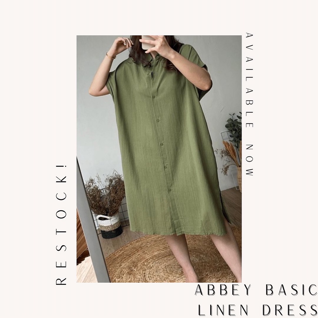 Jual Abbey Basic Linen Dress Terusan Oversize Wanita Polos Lengan ...