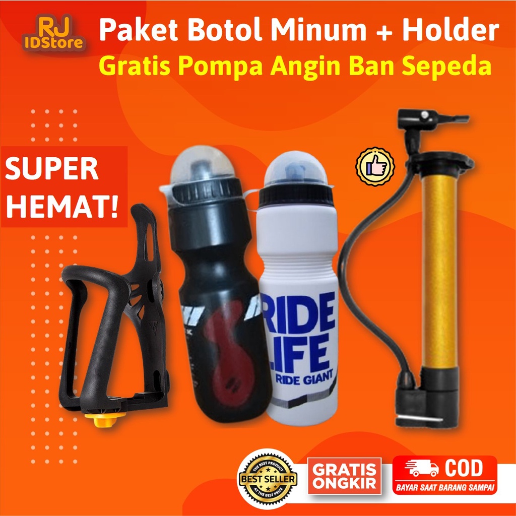 Jual Botol Minum Sepeda 750ml 1 Paket Holder Botol GRATIS Pompa Angin ...