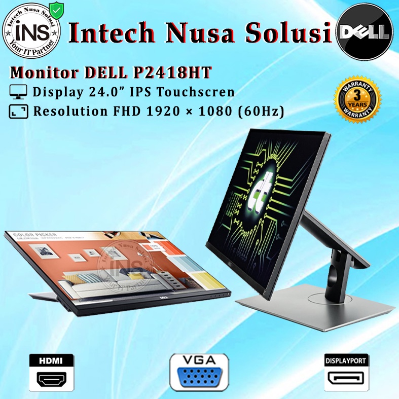 Jual Monitor DELL P2418HT 24.0" Touchscreen FHD 60Hz HDMI VGA DP 3YR ...
