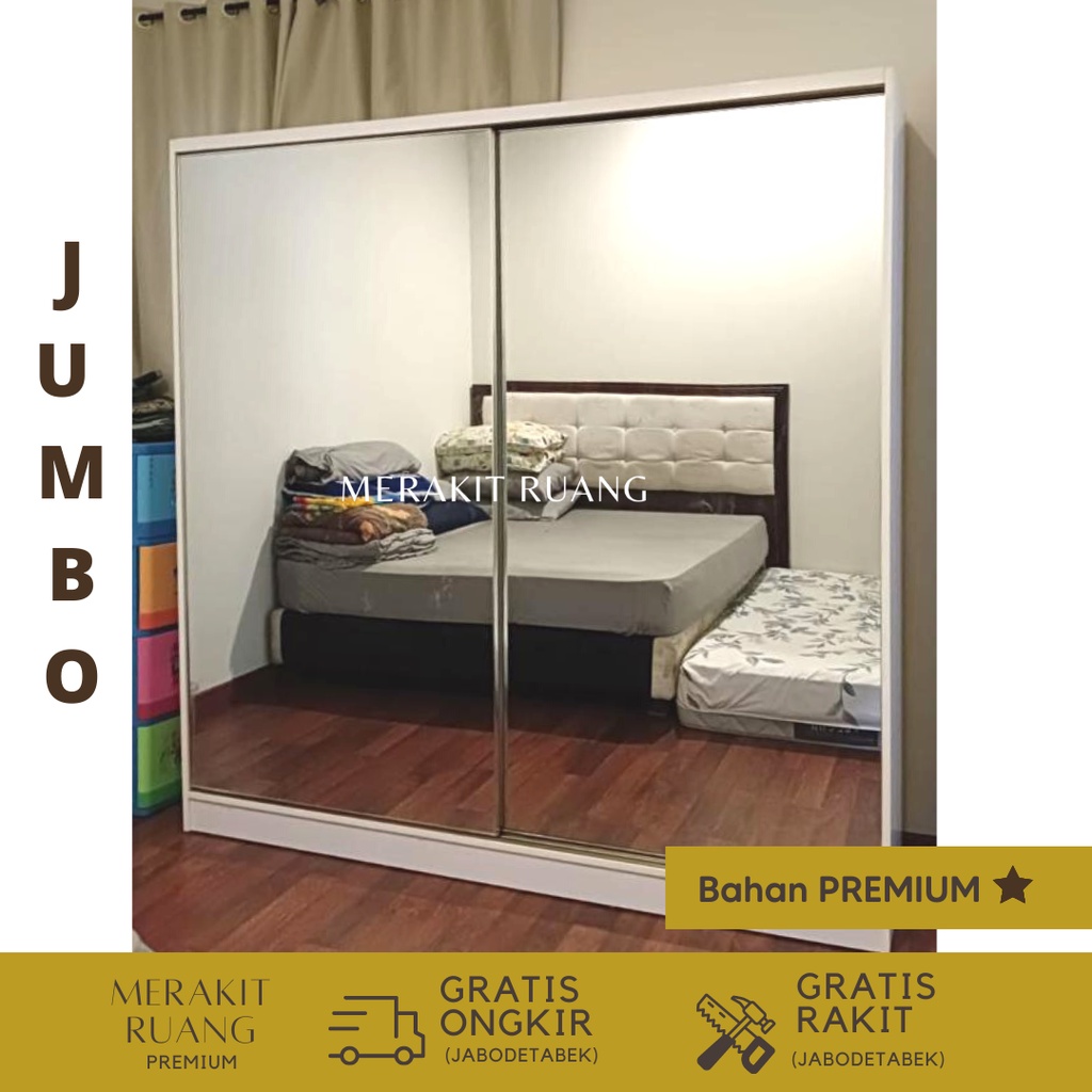 Jual Lemari Pakaian Sliding Jumbo 2 Pintu Premium Bahan Blockmin dan ...