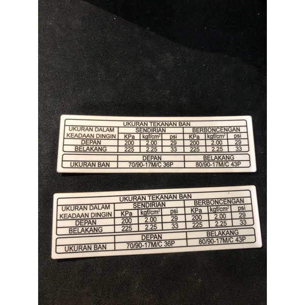 Jual label sticker stiker tekanan ukuran angin ban suzuki satria/shogun ...