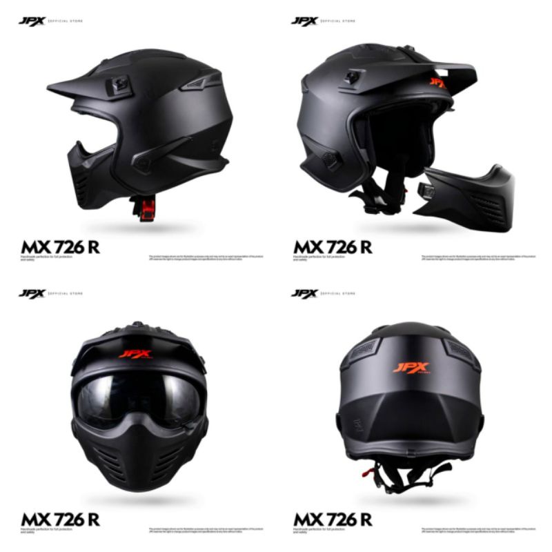 Jual Helm JPX MX726R Solid Polos Black Hitam Doff Red | MX 726R Fullface MX726 R | Shopee Indonesia