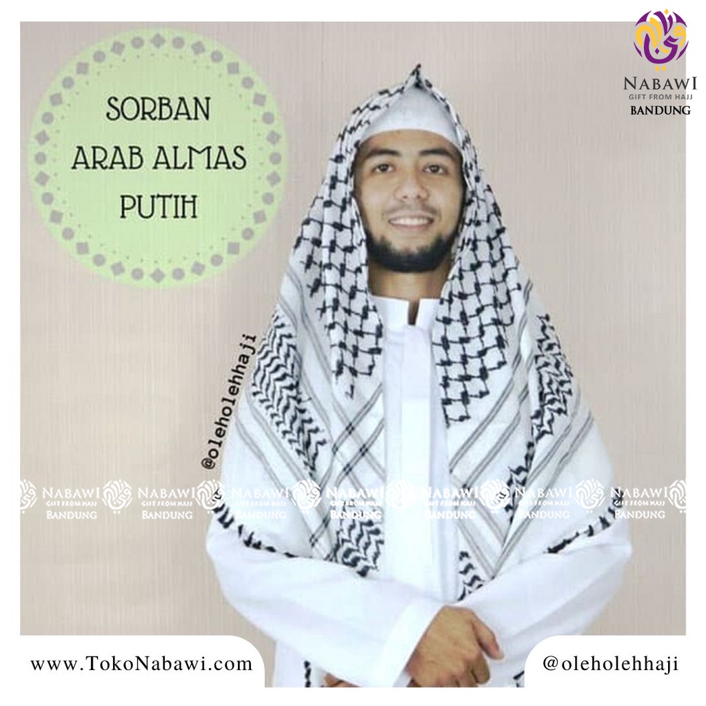 Jual Sorban Almas Arafat Hitam Putih / Surban Arab / Oleh Oleh Haji dan ...