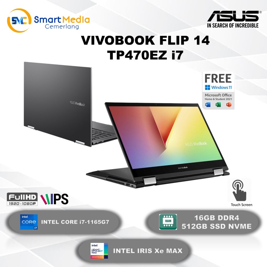 Jual ASUS VIVOBOOK FLIP 14 TP470EZ I7-1165G7 16GB 512GB IRIS XE MAX 14 ...