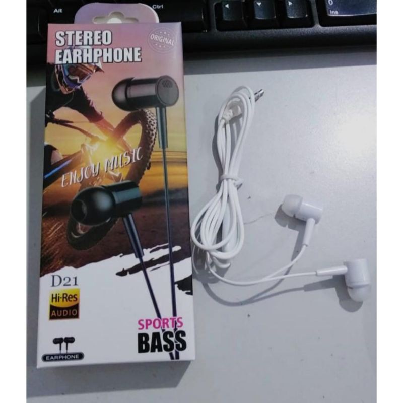 Jual Handsfree Earphone Headset D21 + Mic | Shopee Indonesia
