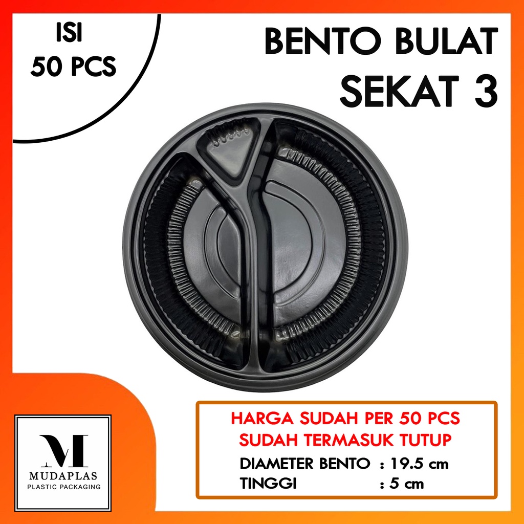 Jual Bento Tray Bulat Sekat 3 isi 50 pcs / Mika Bento / Kotak Bento ...