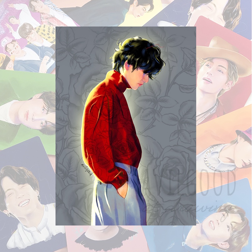 Jual Art Print - BTS V Red Rose by Avilgood at Drawing - Size A5 & A4 ...