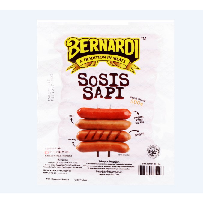 Jual Bernardi Sosis Sapi 10cm Premium Halal Frozen 500 GR Isi 15 Pcs ...