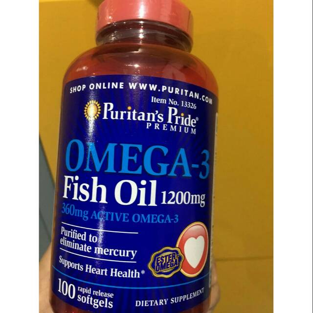 Jual Omega-3 Fish Oil 1200 Mg 360 Active Omega 100 Softgels -- Puritan's | Shopee Indonesia