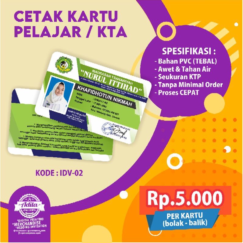 Jual CETAK ID CARD MURAH / KTA / KARTU PELAJAR / KARTU PARKIR | Shopee ...