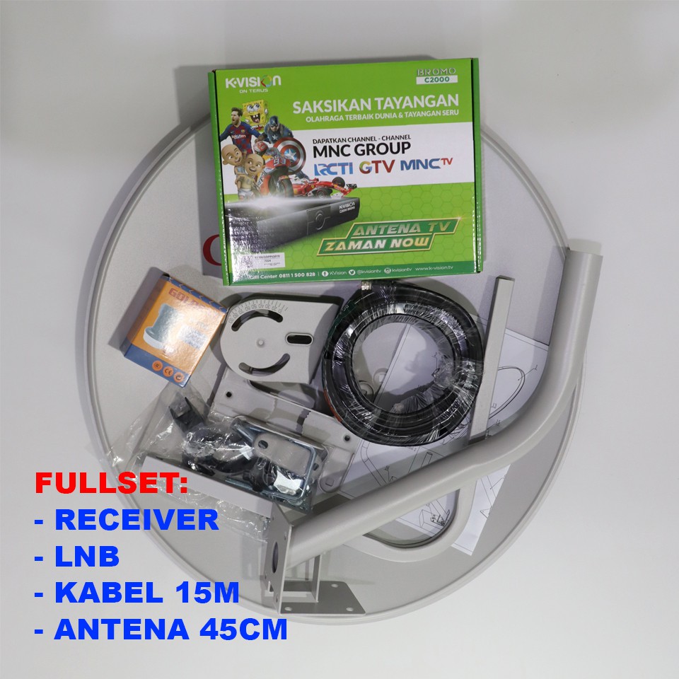 Jual Paket Parabola Mini 45 cm + Receiver Kvision + LNB + Kabel 15 M ...
