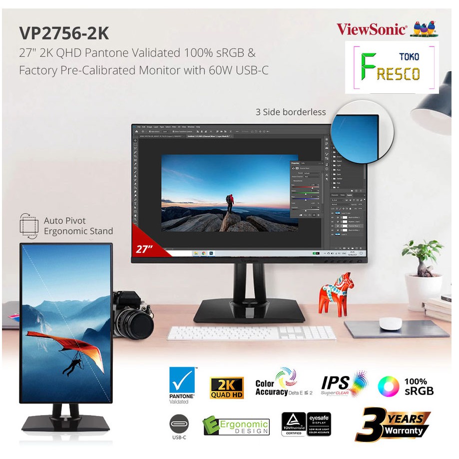 Jual Monitor LED 27" ViewSonic VP2756-2K |QHD|100% sRGB|IPS|Pantone|USB ...