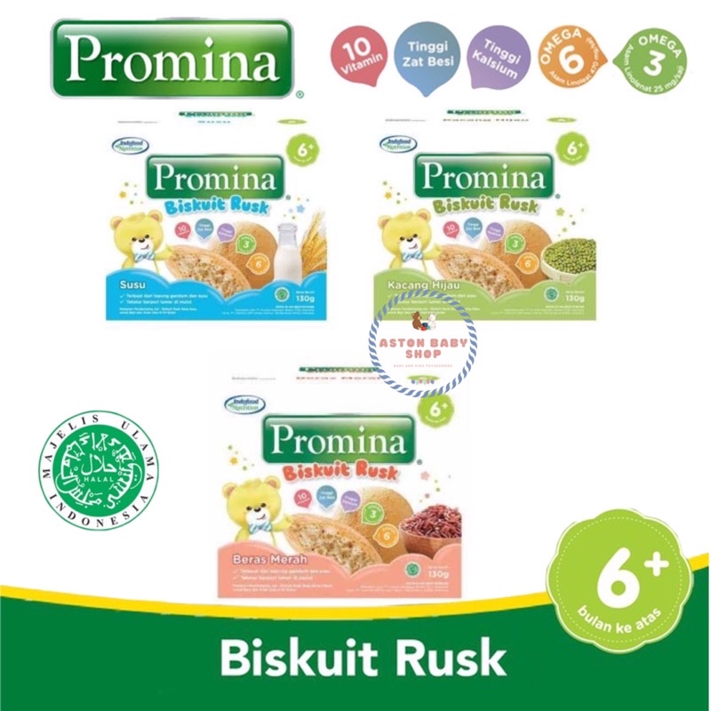 Jual Promina Biskuit Rusk 6m+ Susu/ Kacang Hijau/ Beras Merah Biskuit ...