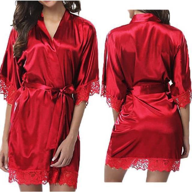 Jual Kimono Wanita Satin Merah Putih Hitam M L | Shopee Indonesia