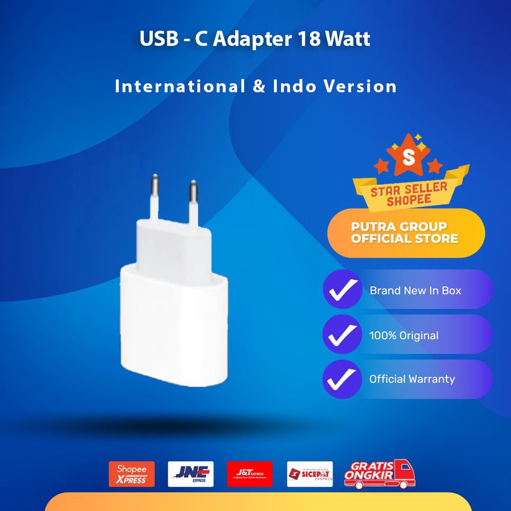 Jual Power Adapter 18W 18 W Fast Charging USB-C Adaptor Charger 18 Watt ...