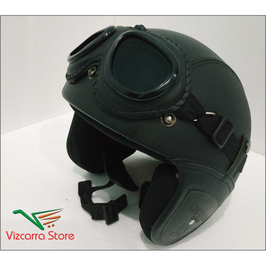 Jual ( ORIGINAL ) Helm Retro SNI Kulit Clasik HITAM Dengan Kacamata ...