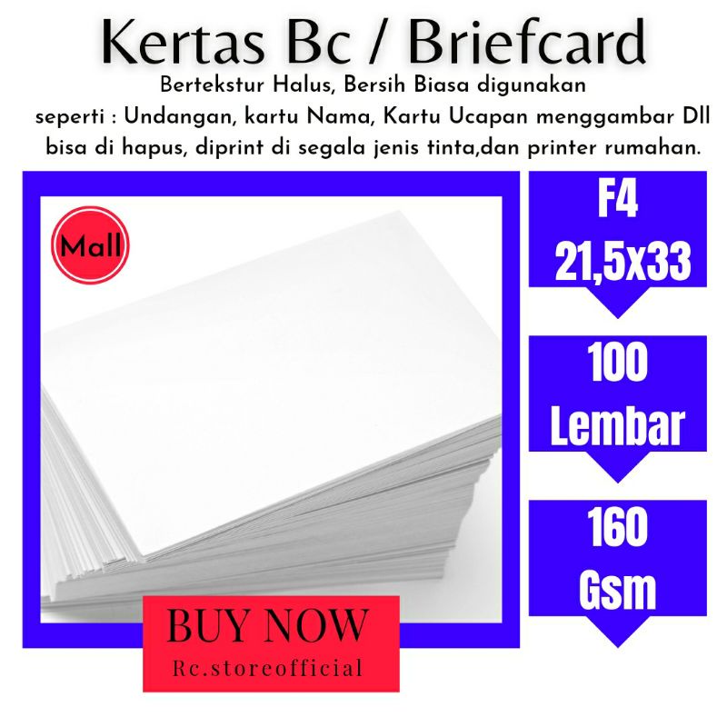 Jual [ 100 Lembar F4 hight quality ] Kertas Briefcard 160gsm putih ...